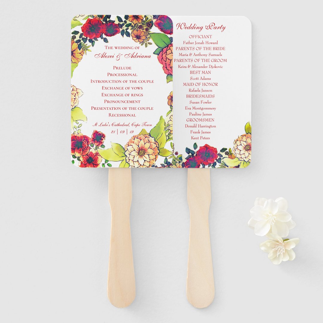 Elegant Floral Country Wedding Ceremony Program Hand Fan | Zazzle