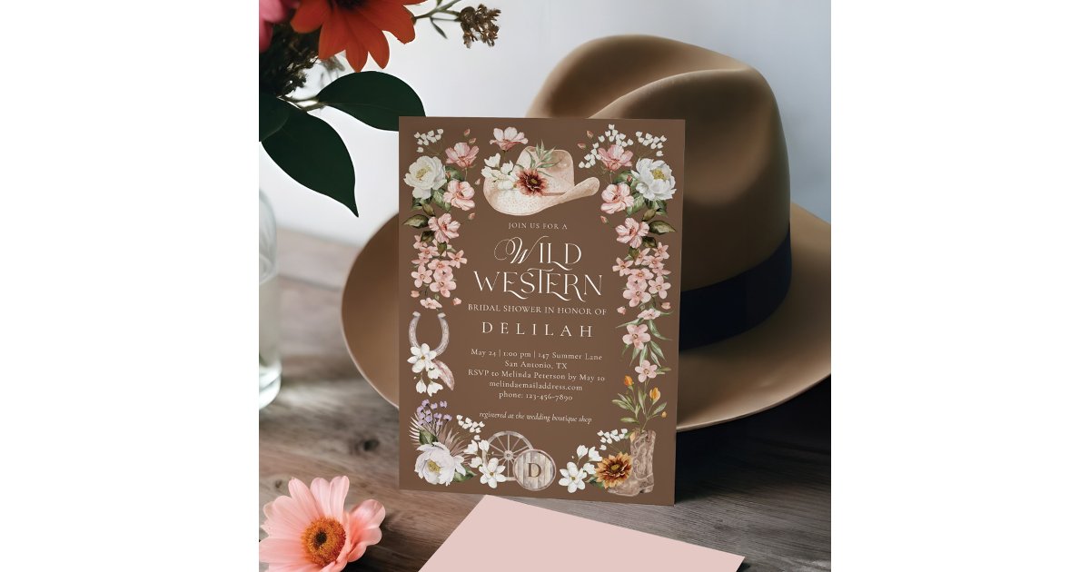 Elegant Floral Cowgirl Wild Western Bridal Shower Invitation | Zazzle