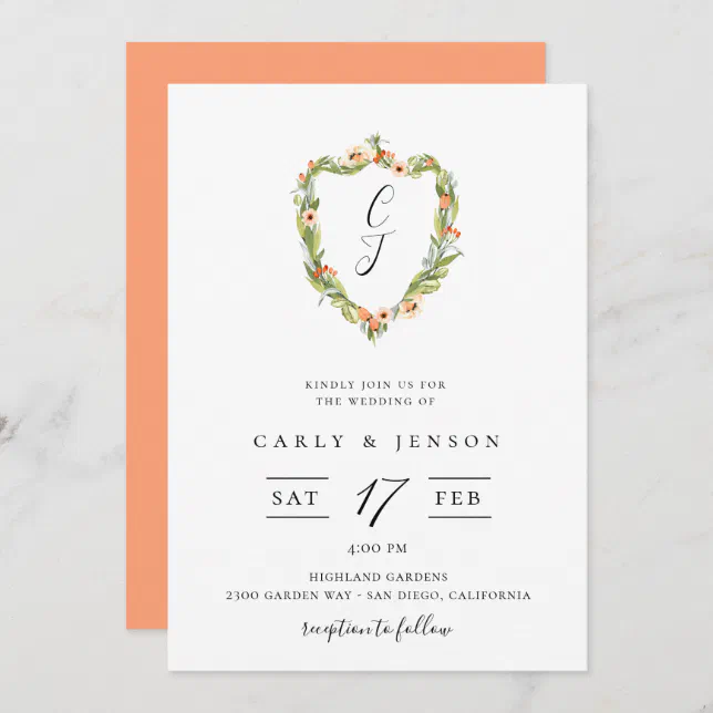 Elegant Floral Crest Wedding Invitation | Zazzle