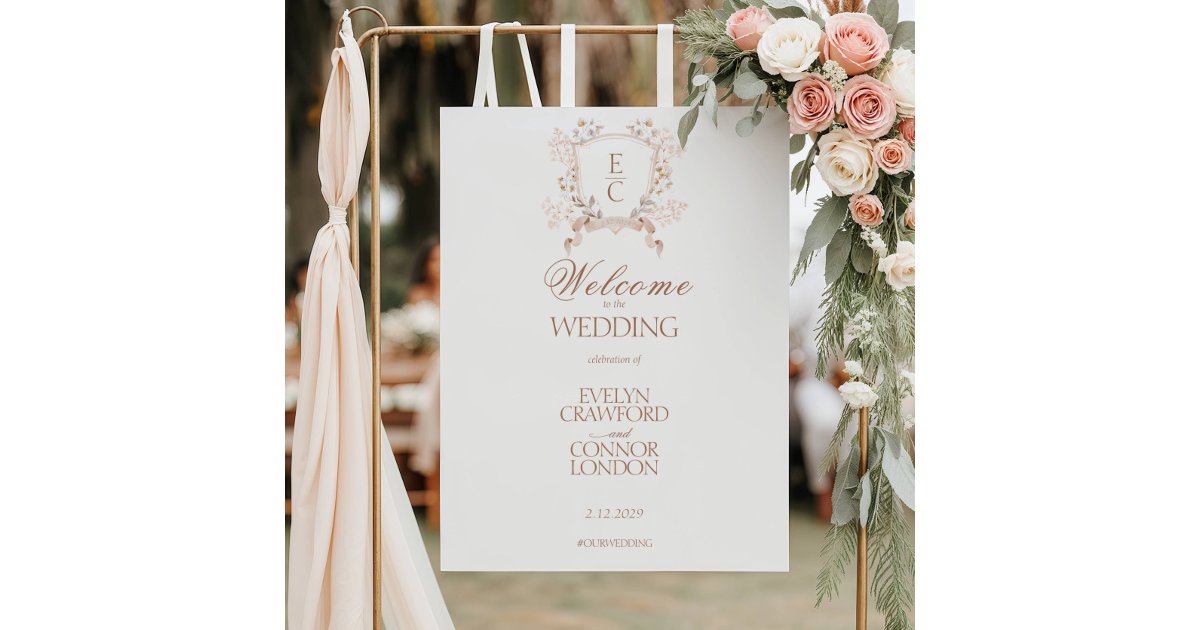 Elegant Floral Crest Welcome Wedding sign Poster | Zazzle