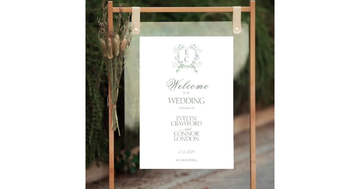 Elegant Floral Crest Welcome Wedding sign Poster | Zazzle