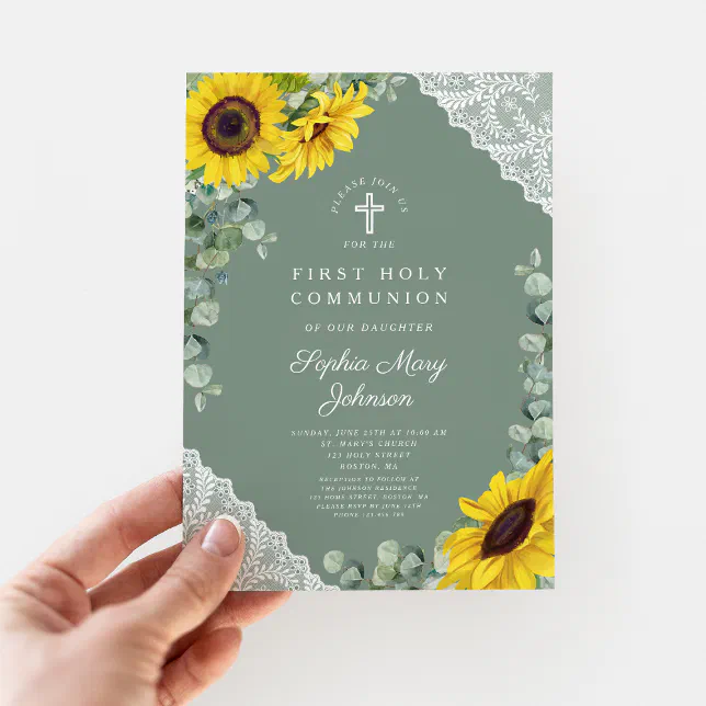 Elegant Floral Cross First Holy Communion Invitation | Zazzle