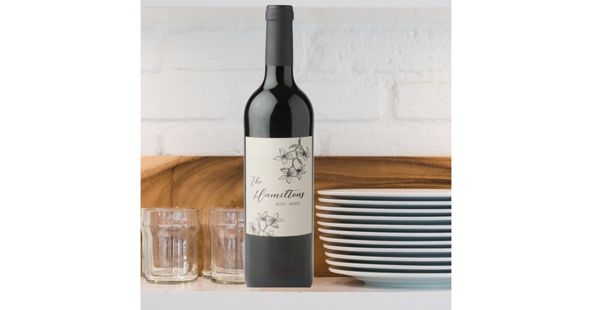 Elegant Floral Custom Established Year Wine Label | Zazzle