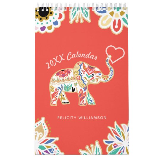 Elegant Floral Decorative Ornate Elephant Pattern Calendar | Zazzle.com