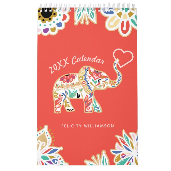 Elegant Floral Decorative Ornate Elephant Pattern Calendar | Zazzle.com