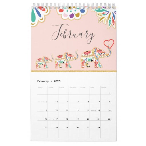 Elegant Floral Decorative Ornate Elephant Pattern Calendar | Zazzle