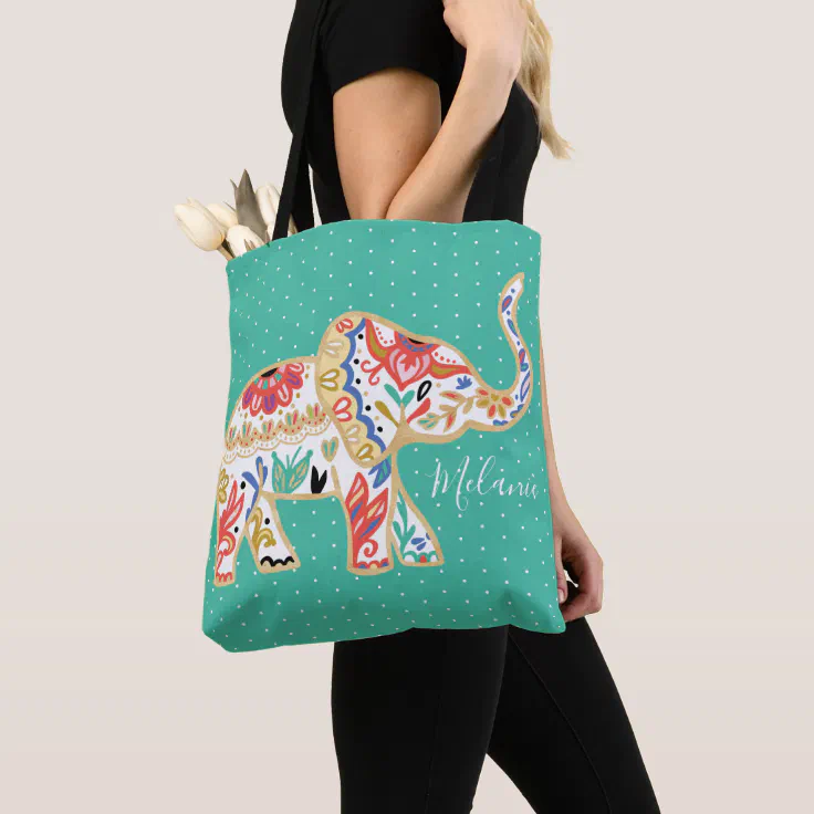 Elegant Floral Decorative Ornate Elephant Pattern Tote Bag | Zazzle