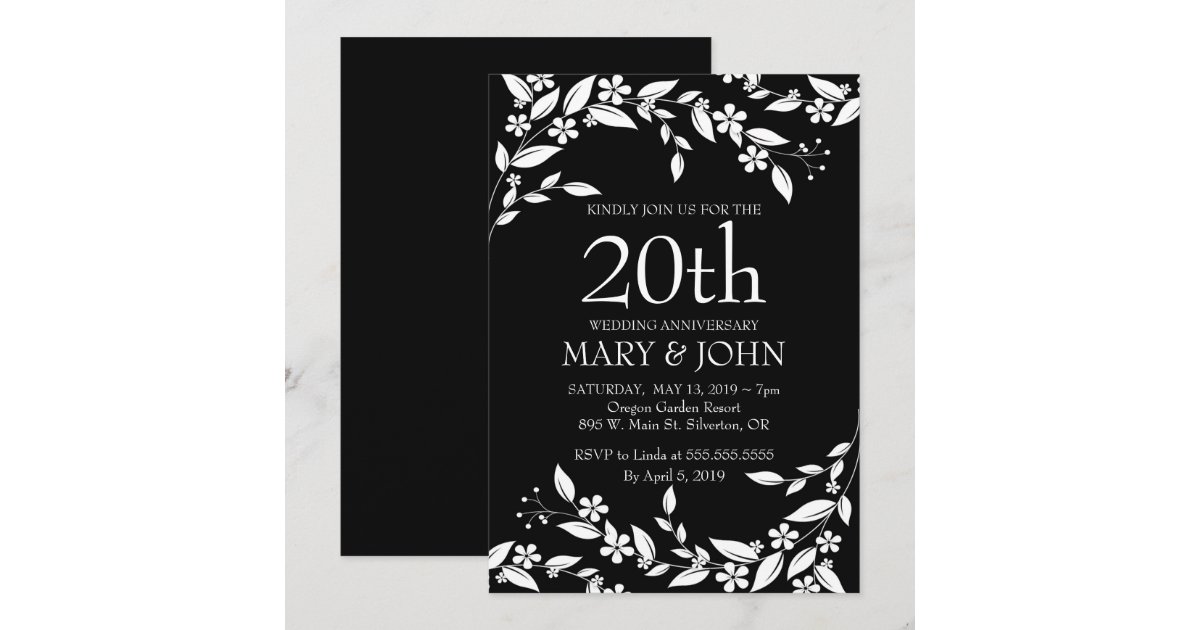Elegant Floral design 20th Anniversary Invite | Zazzle