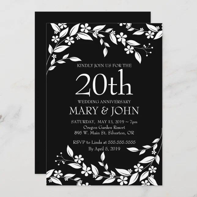 Elegant Floral design 20th Anniversary Invite | Zazzle