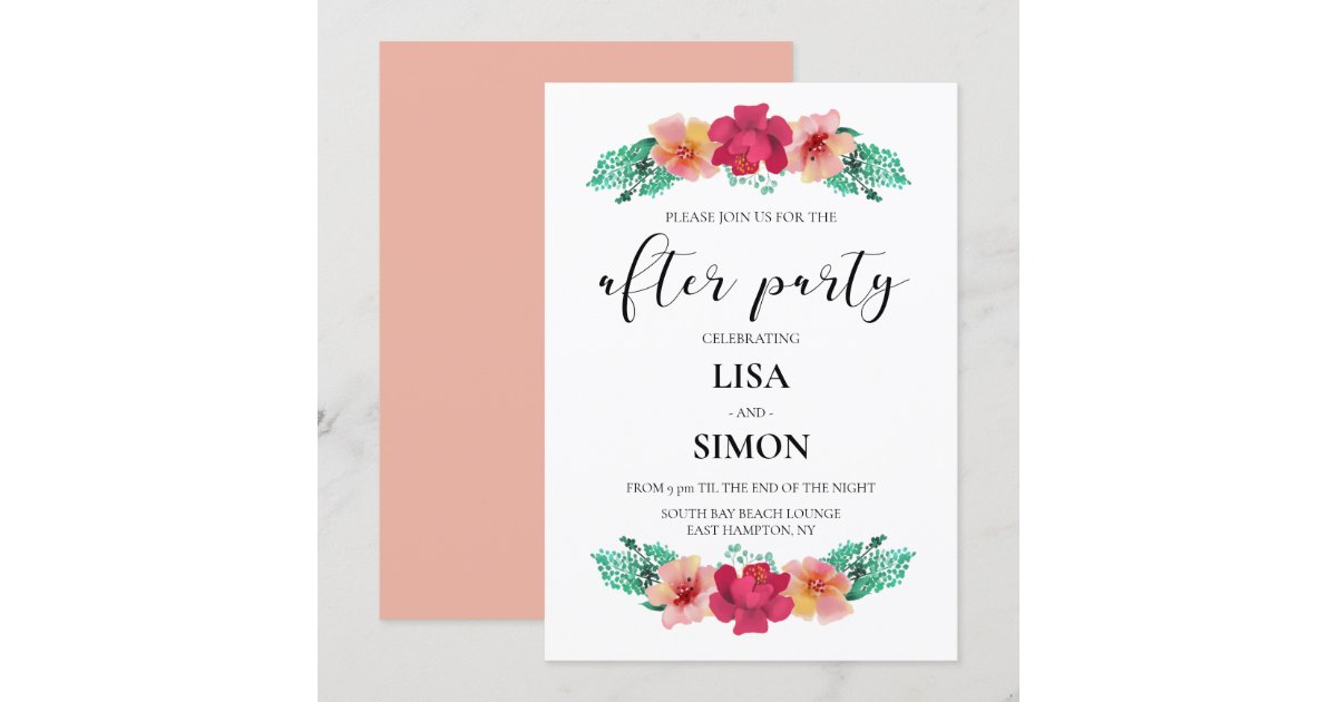 Elegant floral design wedding after party invitation | Zazzle
