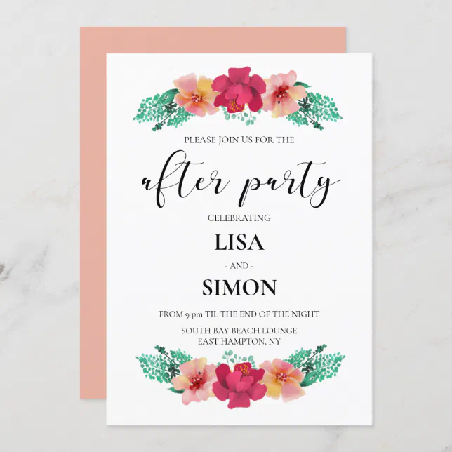 Elegant floral design wedding after party invitation | Zazzle
