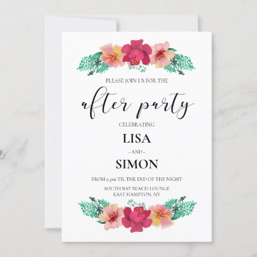 Elegant floral design wedding after party invitation | Zazzle