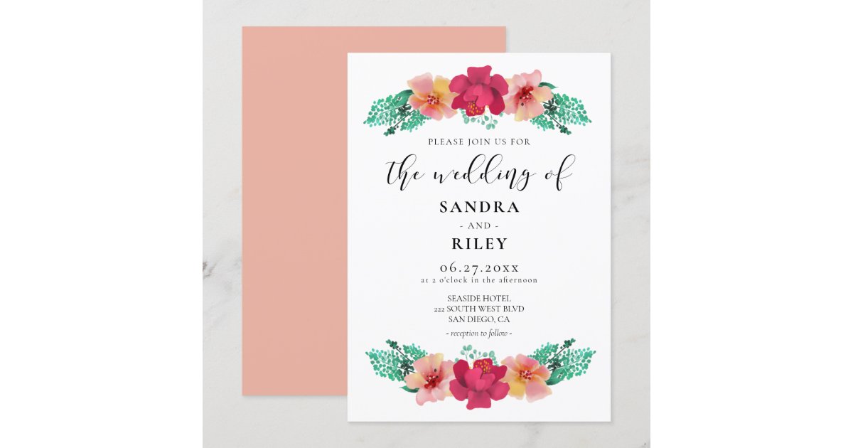 Elegant floral design wedding invitation | Zazzle