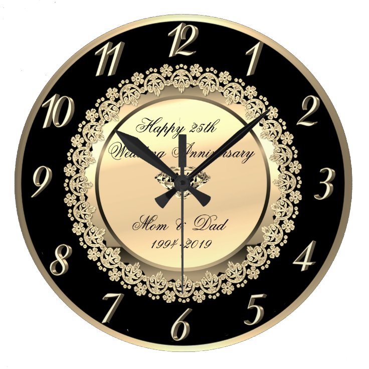 Elegant Floral Diamond25th Wedding Anniversary Large Clock | Zazzle
