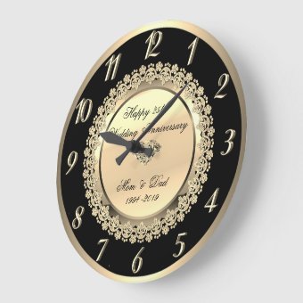 Elegant Floral Diamond25th Wedding Anniversary Large Clock | Zazzle