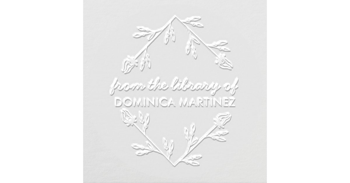 Elegant Floral Diamond Custom Name Library Book Embosser | Zazzle