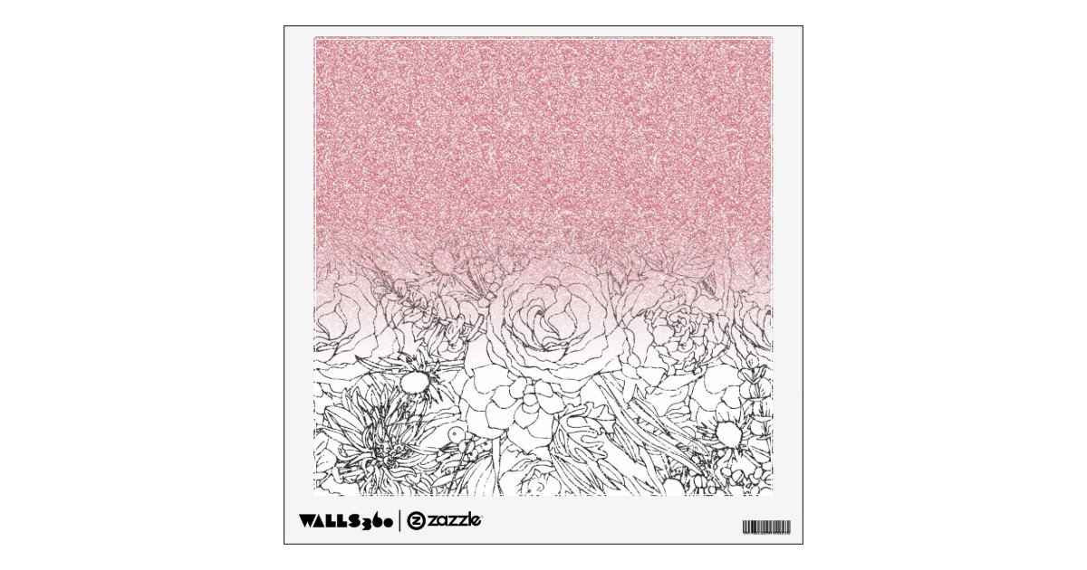 Elegant Floral Doodles Pink Gradient Glitter Image Wall Decal | Zazzle