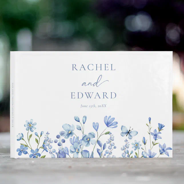 Elegant Floral Dusty Blue Wedding Guest Book | Zazzle