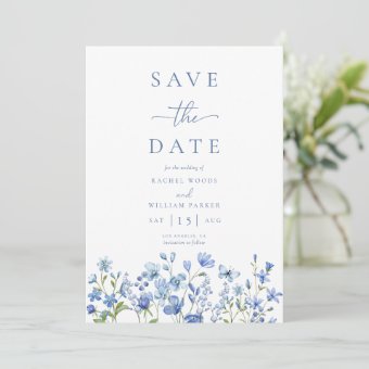 Elegant Floral Dusty Blue Wedding Save The Date | Zazzle