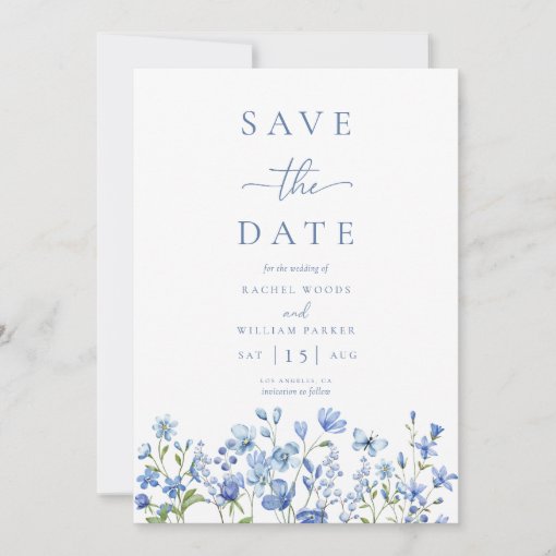 Elegant Floral Dusty Blue Wedding Save The Date | Zazzle