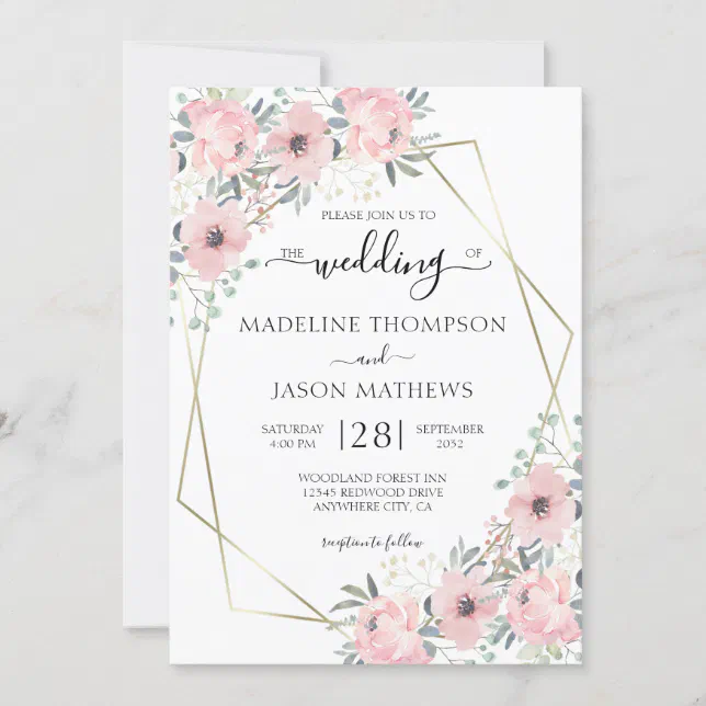 Elegant Floral Dusty Blush Pink Geometry Wedding I Invitation | Zazzle