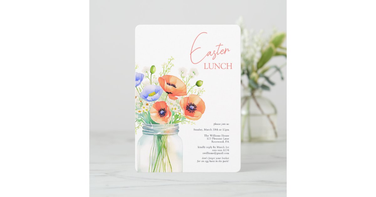 Elegant Floral Easter Lunch Invitation | Zazzle