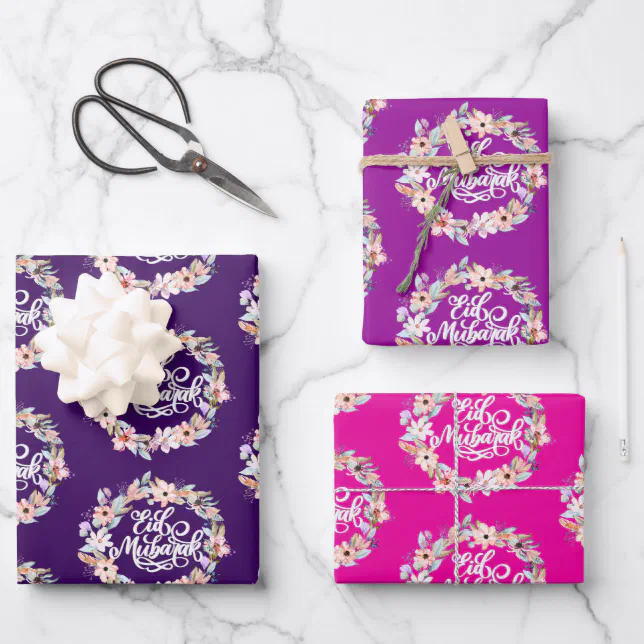 Elegant Floral Eid Mubarak Gift Wrapping Paper Sheets | Zazzle
