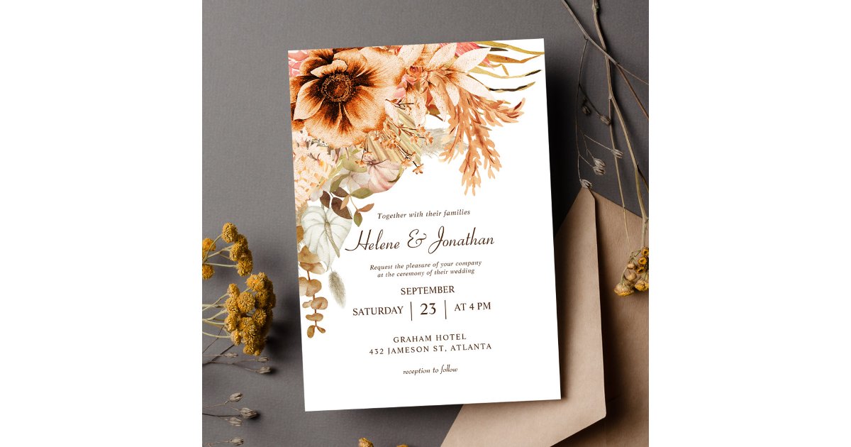 Elegant Floral Fall Terracotta Wedding Invitation | Zazzle