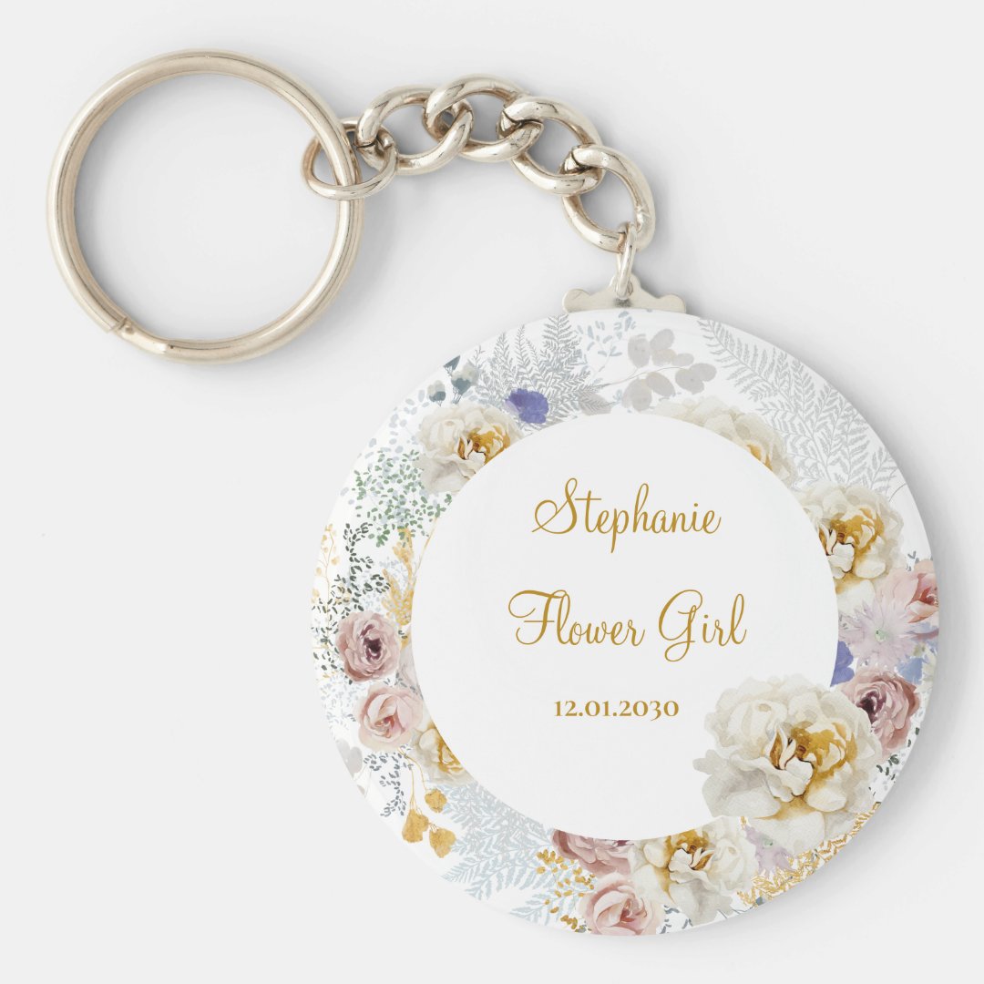 Elegant Floral Flower Girl Wedding Gift Keychain | Zazzle