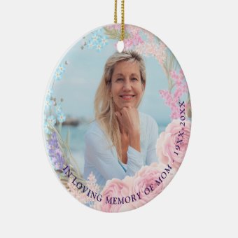 Elegant Floral Frame In Loving Memory Photo Ceramic Ornament | Zazzle