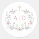 Elegant Floral Frame Religious Wedding Monograms Classic Round Sticker ...