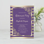 Elegant Floral Frame Striped Purple Retirement Invitation | Zazzle