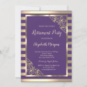 Elegant Floral Frame Striped Purple Retirement Invitation | Zazzle