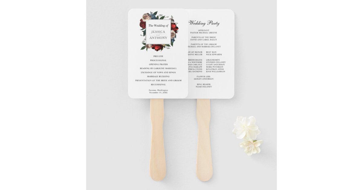Elegant Floral Frame Wedding Program Hand Fan | Zazzle