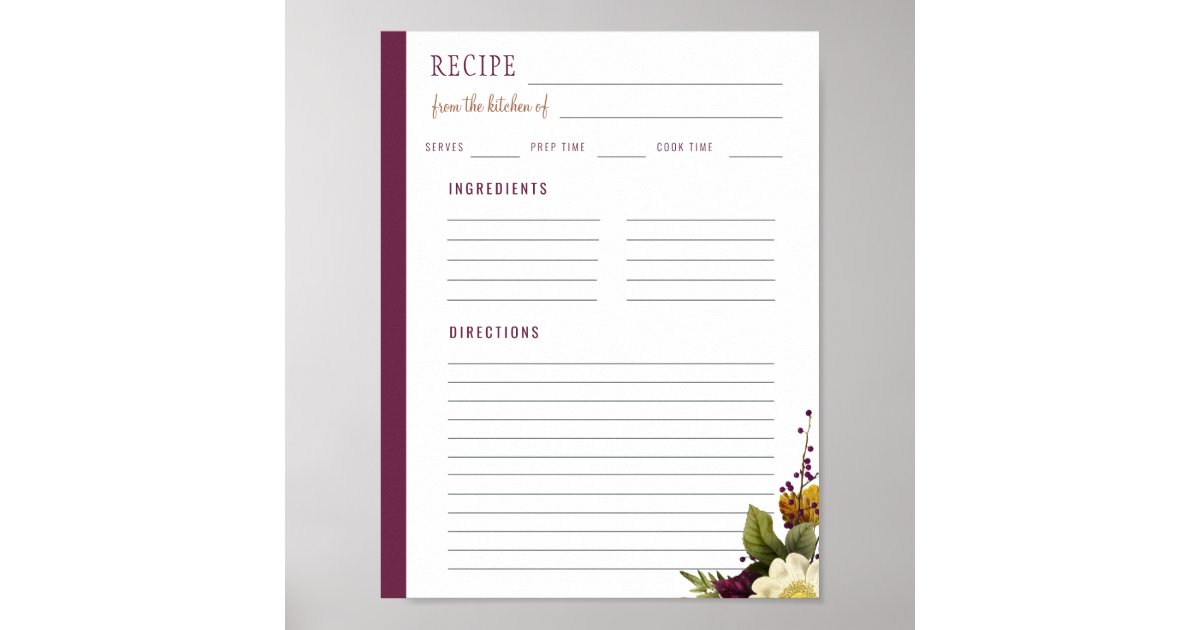 Elegant floral from the kitchen of blank recipe poster | Zazzle