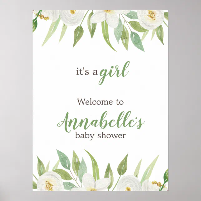 Elegant Floral Gender Neutral Baby Shower Poster | Zazzle