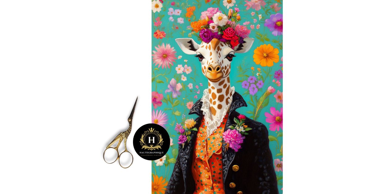 Elegant Floral Giraffe Decoupage Tissue Paper | Zazzle