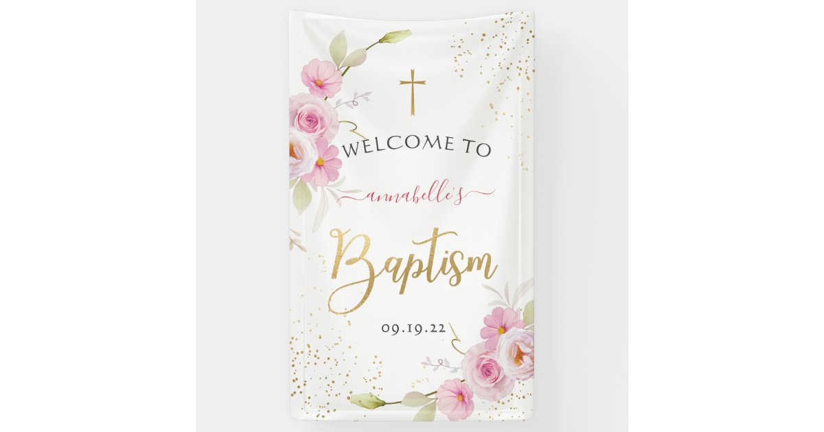 Elegant Floral Girl Baptism Welcome Banner | Zazzle
