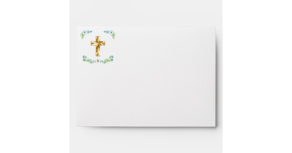 Elegant Floral Gold Cross Baptism Address Envelope | Zazzle