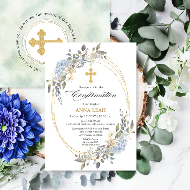 Elegant Floral Gold Cross Confirmation Invitation | Zazzle