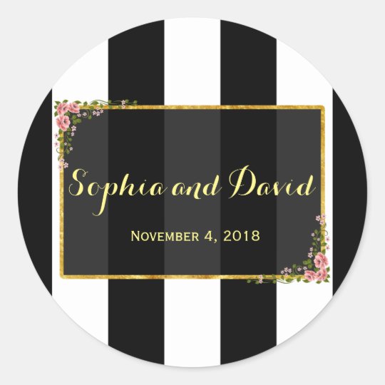 Elegant Floral Gold Foil Wedding Custom Classic Round Sticker | Zazzle.com