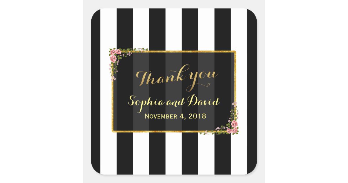 Elegant Floral Gold Foil Wedding Custom Square Sticker | Zazzle.com