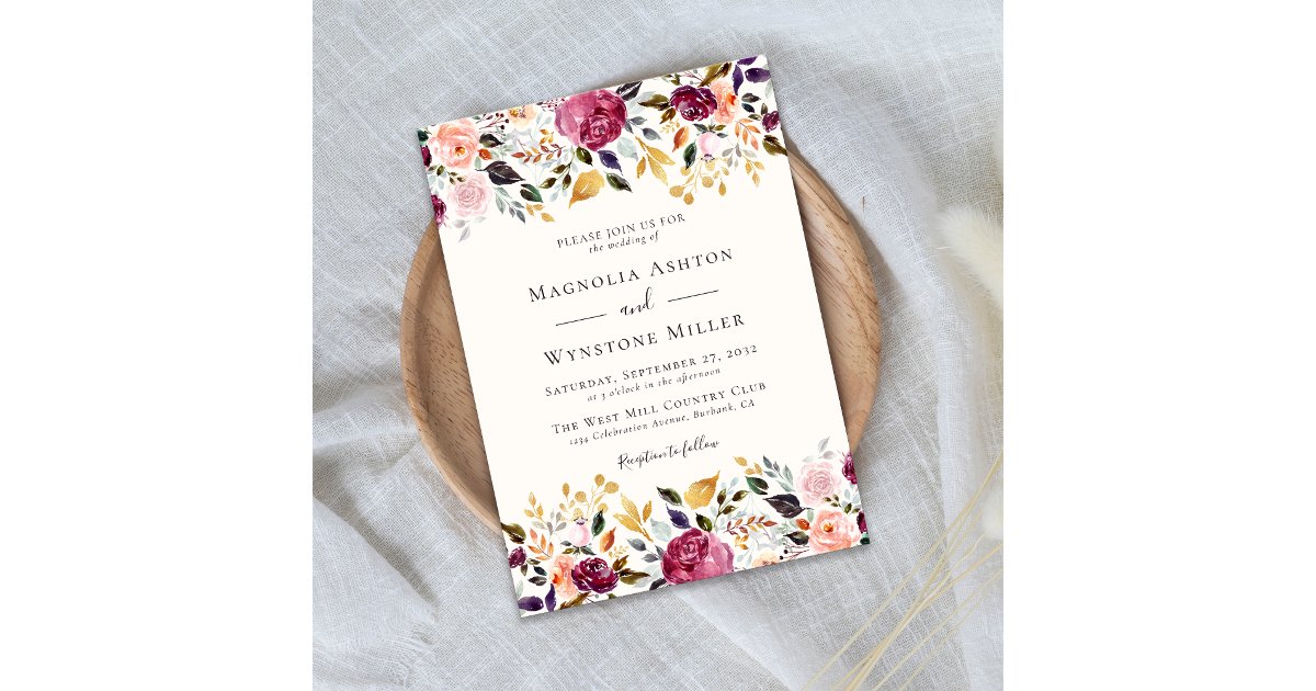 Elegant Floral Gold Foil Wedding Invitation | Zazzle