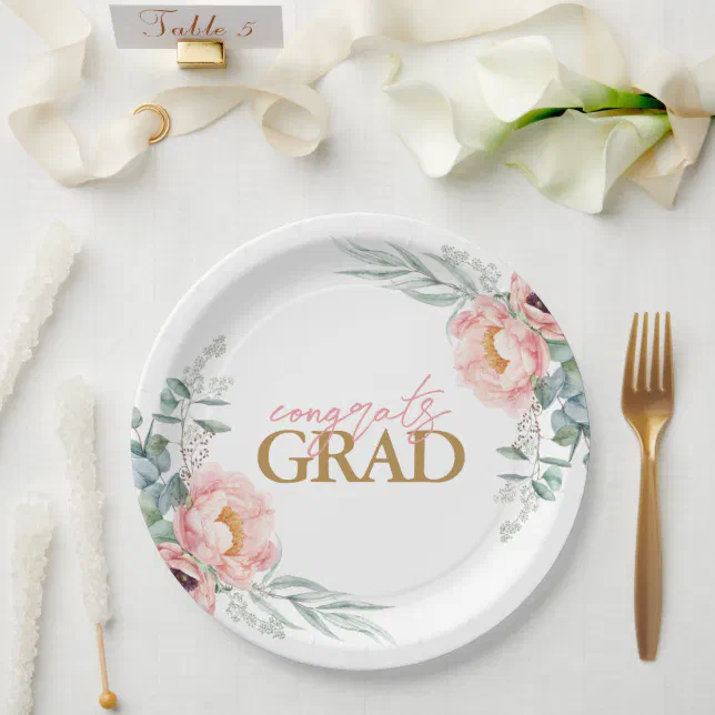 Elegant Floral Graduation Paper Plates | Zazzle