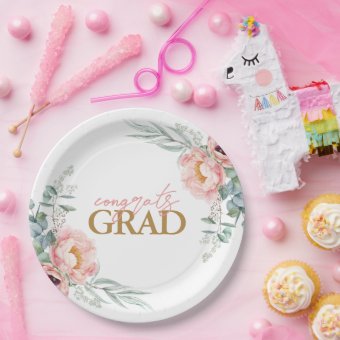 Elegant Floral Graduation Paper Plates | Zazzle