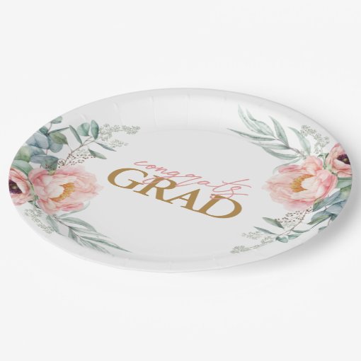 Elegant Floral Graduation Paper Plates | Zazzle