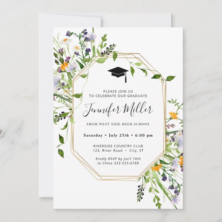 Elegant Floral Graduation Party Photo Holiday Card | Zazzle