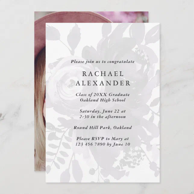 Elegant Floral Graduation Party Photo Invitation | Zazzle