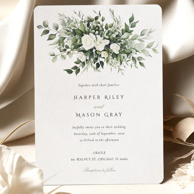 Elegant Floral Greenery Wedding Invitation | Zazzle