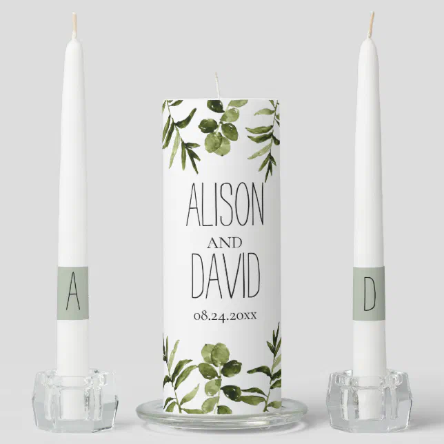 Elegant floral greenery wedding unity candle | Zazzle